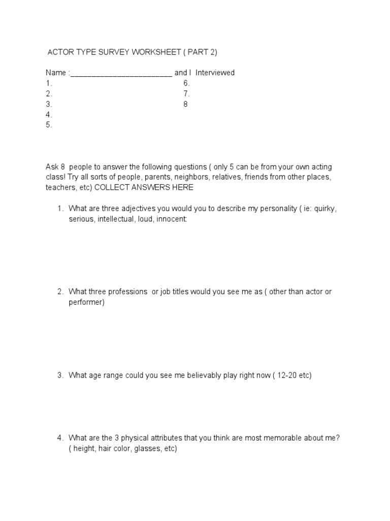 Actor Type Survey Worksheet | PDF