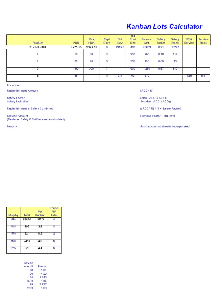 Kanban Lots Calculator | PDF | Teaching Mathematics | Business