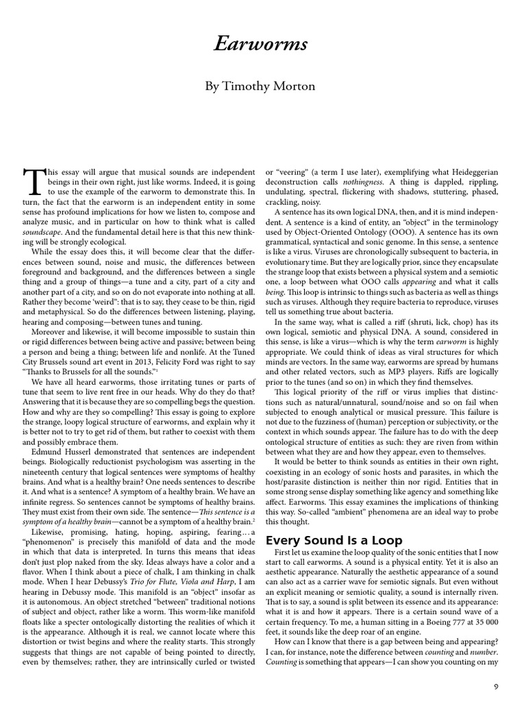Earworms: by Timothy Morton | PDF | Sound | Ontology