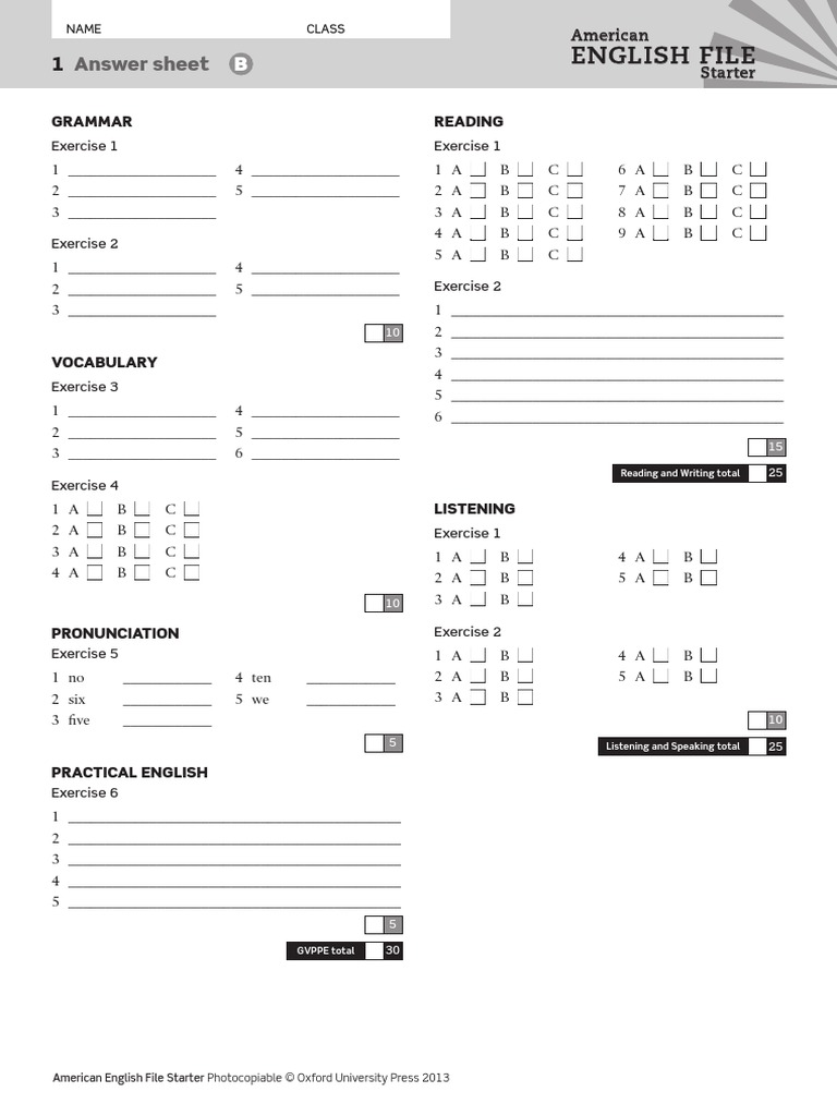 AEF0 File1 TestB AnswerSheet | PDF | English Language | Applied Linguistics