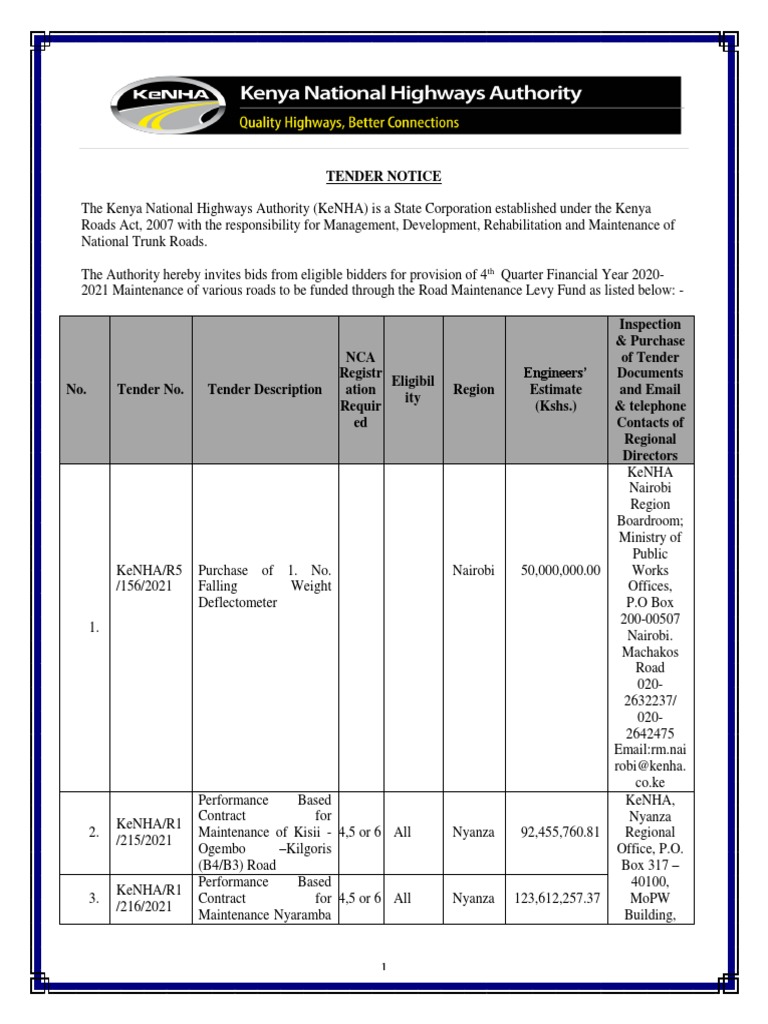 4th QTR FY 2020-21 Long Tender Notice Advert | PDF | Procurement | Reuse