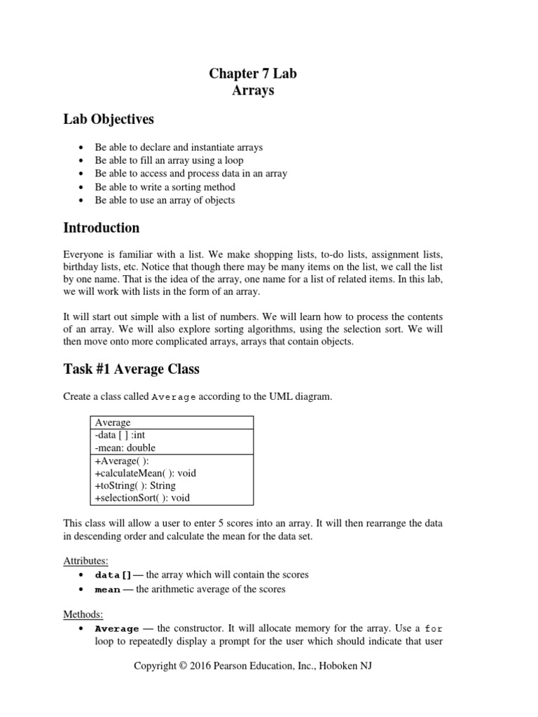 Chapter 7 Lab Arrays Lab Objectives: Data Mean - The Arithmetic Average ...