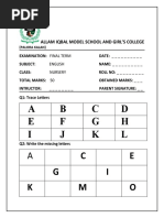Nursery Class 1st Term Paper | PDF | Communication | Collation