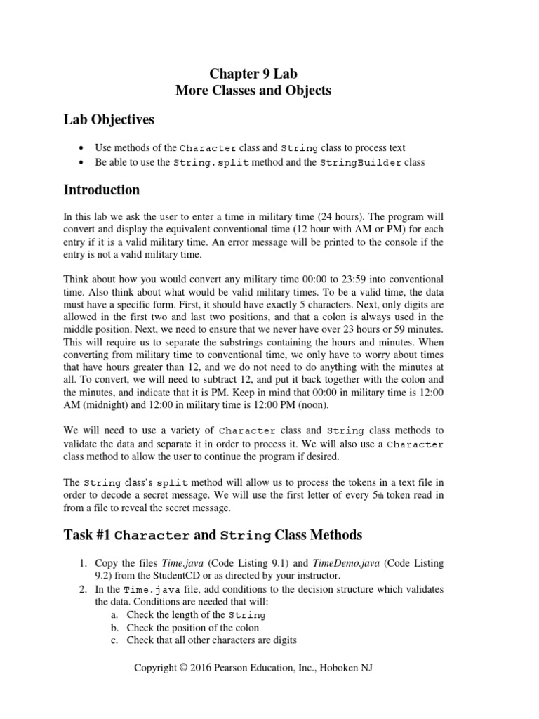 Chapter 9 Lab More Classes And Objects Lab Objectives Pdf String 9614