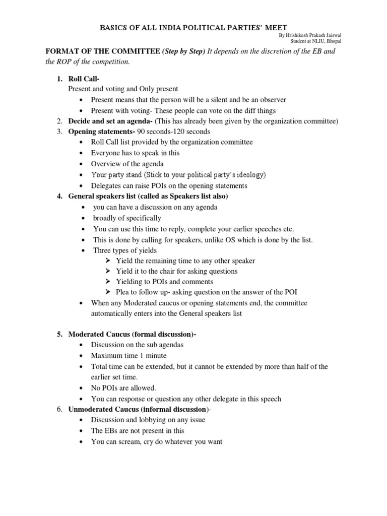 Basics of An Model United Competition, Aippm, All India Political Parties' Meet, Mun Hrishkesh ...