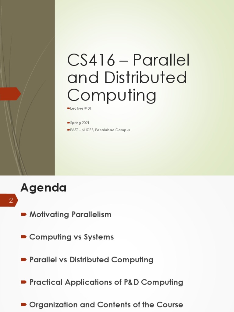 CS416 - Parallel and Distributed Computing: Lecture # 01 | PDF | Multi ... CS416 - Parallel and Distributed Computing: Lecture # 01 | PDF | Multi ...