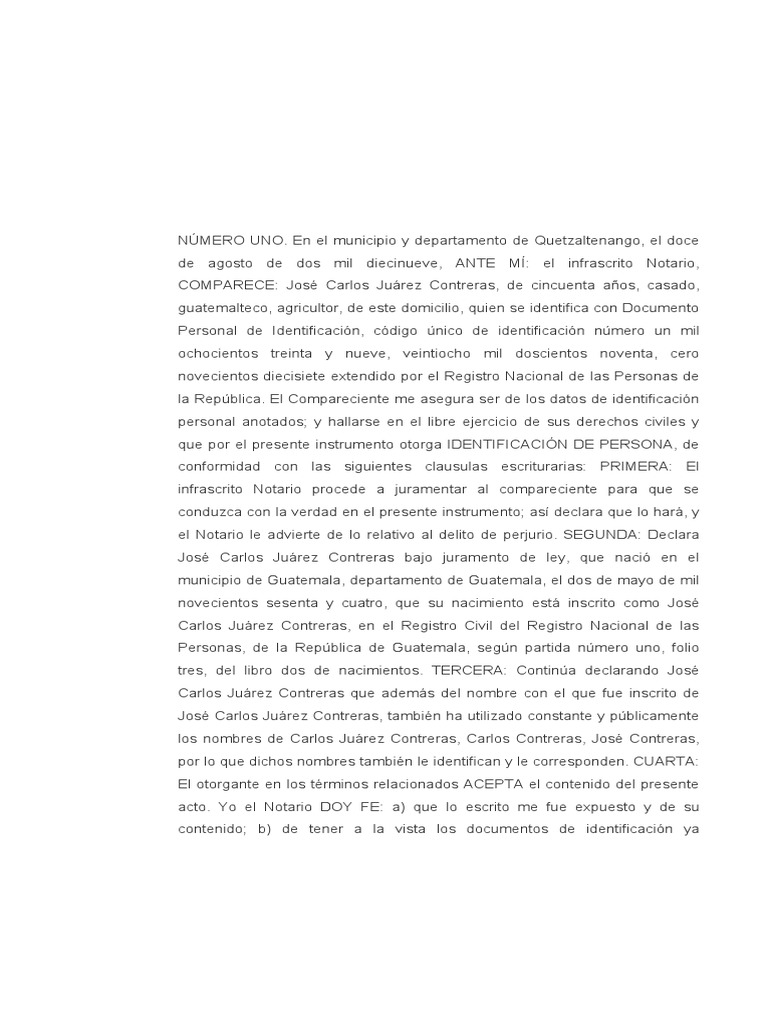 Escritura de Identificación de Persona | PDF