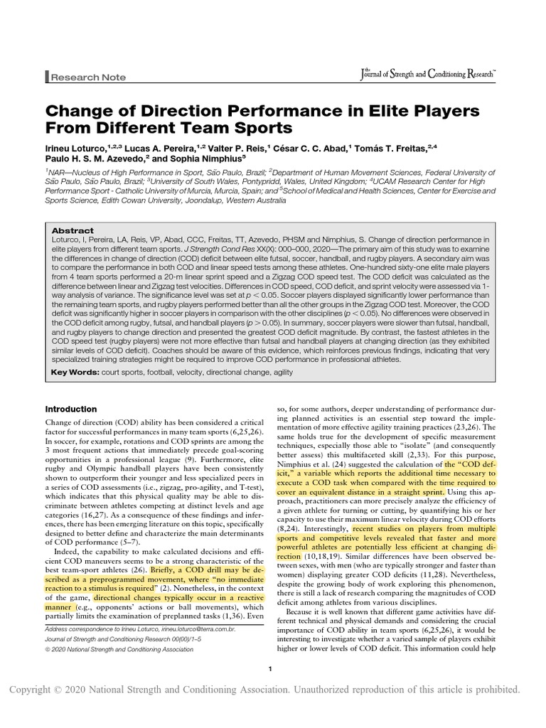 Change of Direction Performance | PDF | Strength Training | Acceleration