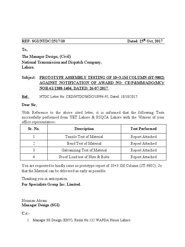 Prototype Reports Tests Letter | PDF