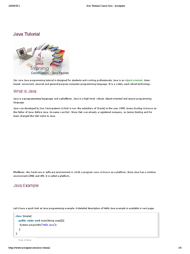 Java Tutorial Learn Java Javatpoint Pdf Java Programming Language Java Virtual Machine