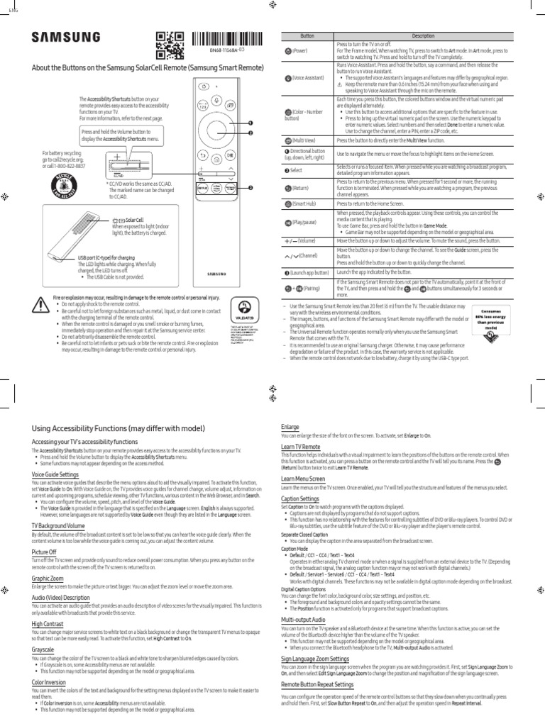Samsung Smart Remote Button Guide | PDF | Menu (Computing) | Remote Control