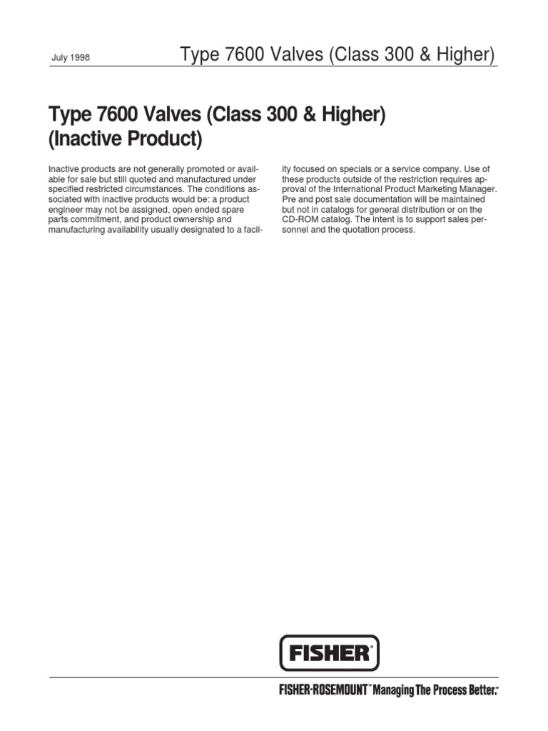 Fisher 7600 Valve Manual Overview | PDF | Valve | Hydraulics