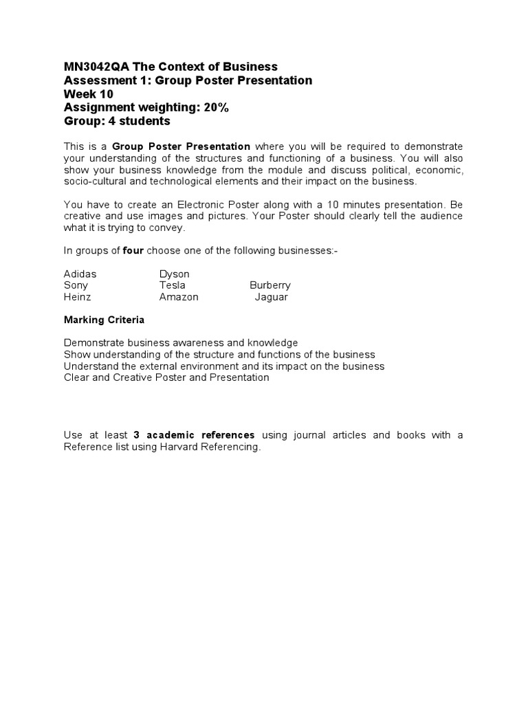 MN3042QA-Assignment 1-Poster Grading Scheme | PDF | Behavior Modification | Communication