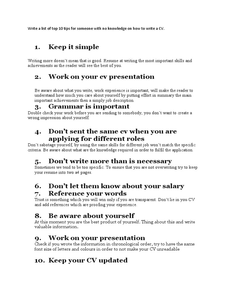 Top 10 CV Writing Tips for Beginners | PDF