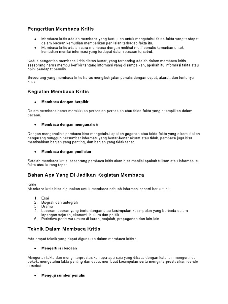 Bi Membaca Kritis | PDF