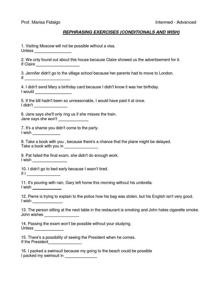 Conditional and Wish Rephrasing Exercises | PDF