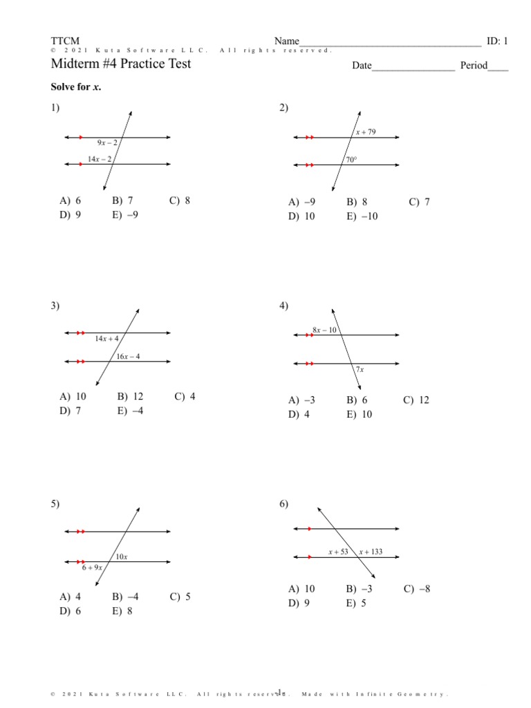 TTCM Midterm #4 Practice Test | PDF | Elementary Mathematics | Metrology