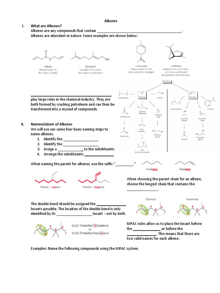Alkenes and Alkynes Notes - Student Version | PDF | Alkene | Chemical ...