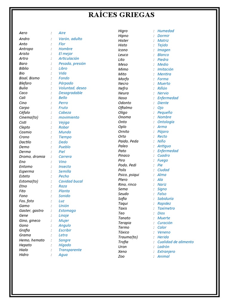 Raices Griegas y Latinas - Actividades 5s 16-04-21 | PDF | Anatomía ...