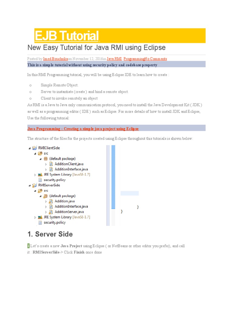 EJB Tutorial: New Easy Tutorial For Java RMI Using Eclipse | PDF | Eclipse (Software) | Java ...