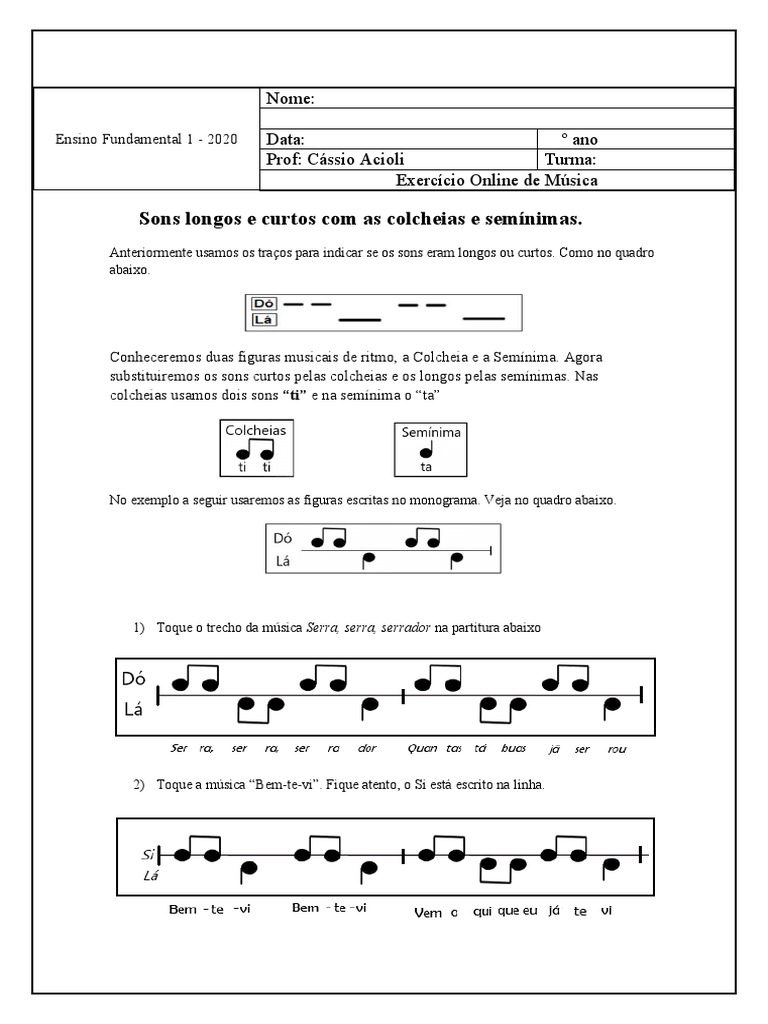 Aula 7 - Colcheias e Semínimas Curtos e Longos | PDF