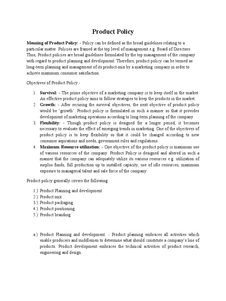 Overview of Product Policy Elements | PDF