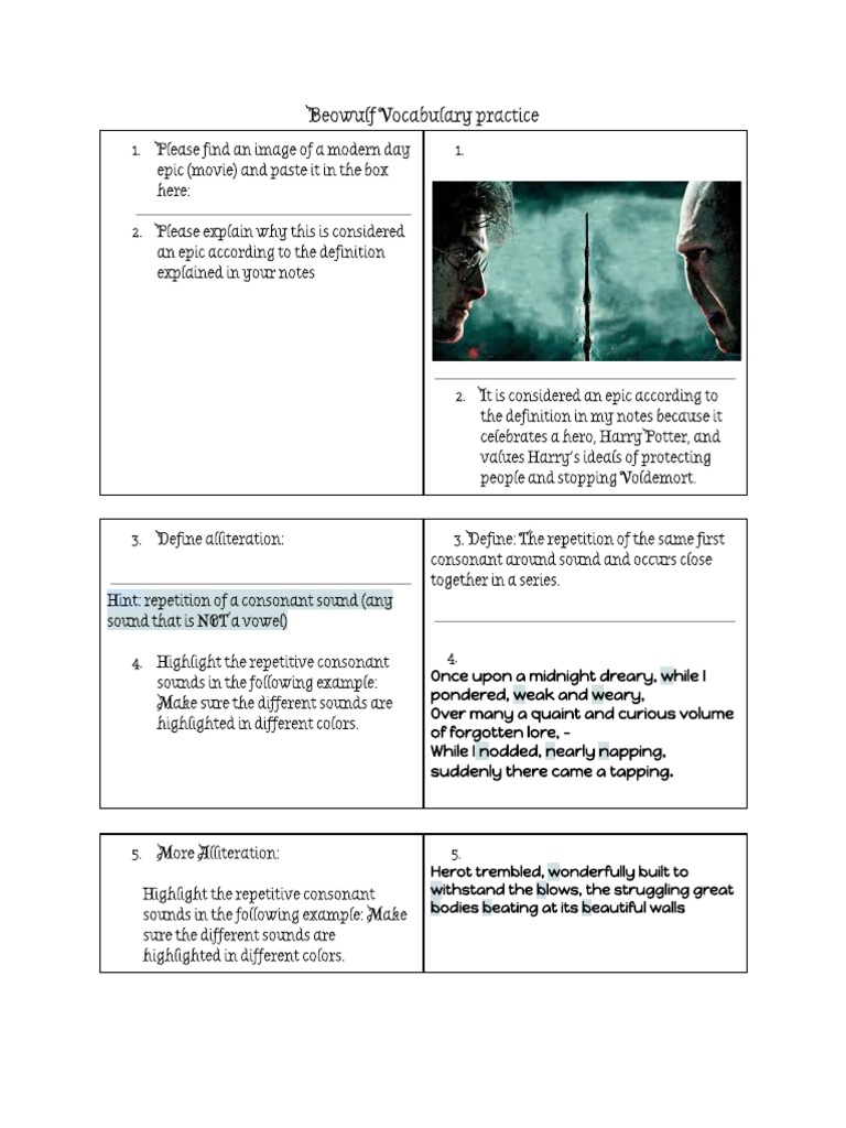 Jesse Hernandez - Beowulf Vocabulary Practice | PDF | Hero | Linguistics