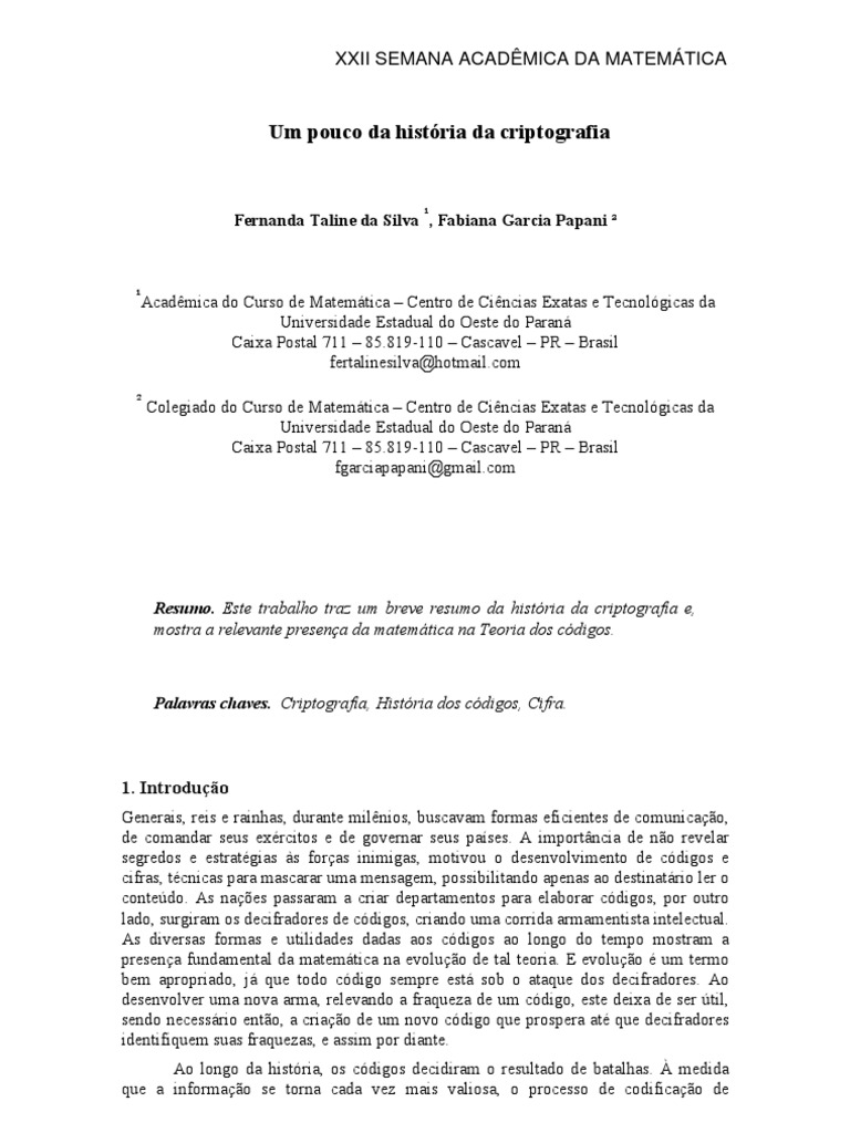 História Da Criptografia | PDF | Criptografia | Criptoanálise