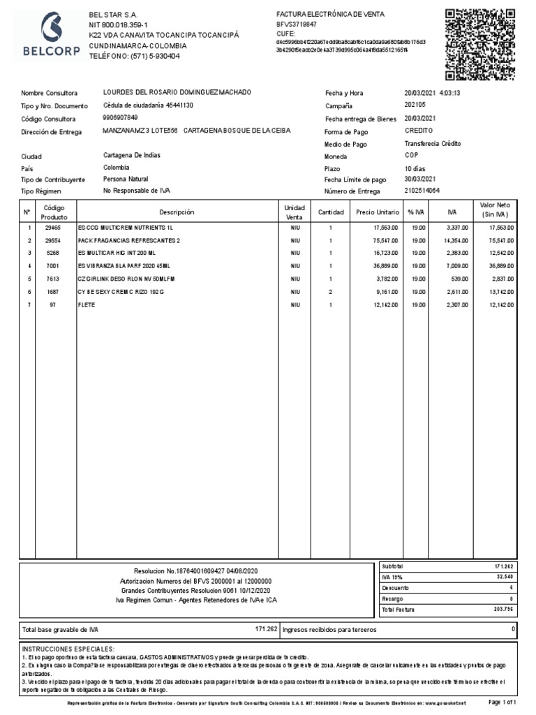 Factura Electrónica - 3719847 - BEL STAR S.A. | Descargar gratis PDF ...