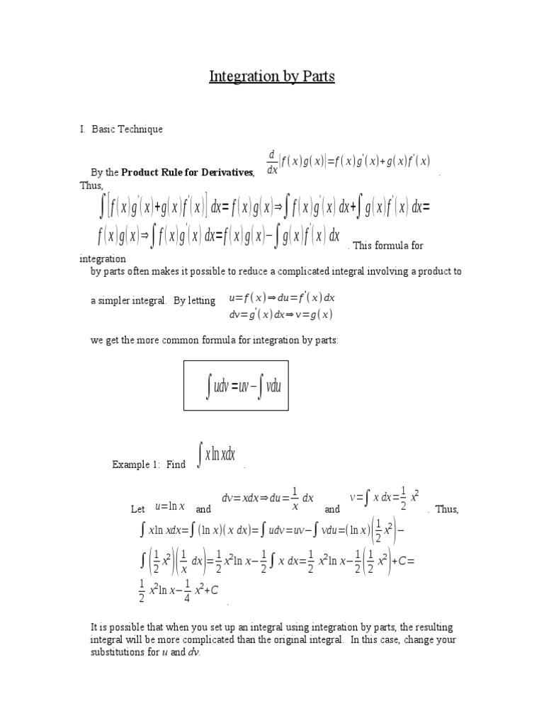 Integration by Parts | PDF | Algebra | Area