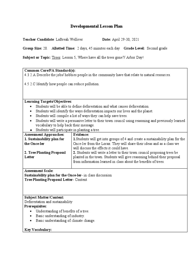 Developmental Lesson Plan 5 | PDF | Deforestation | Sustainability