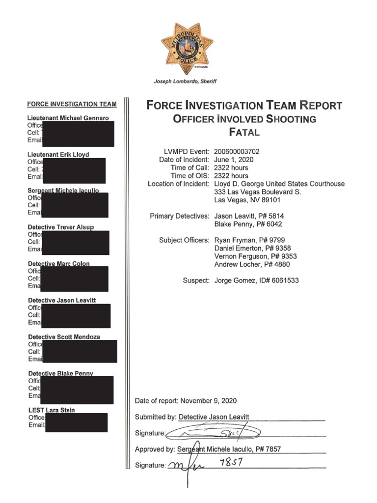 LVMPD Report On Jorge Gomez Shooting | PDF | Forensic Science | Law ...