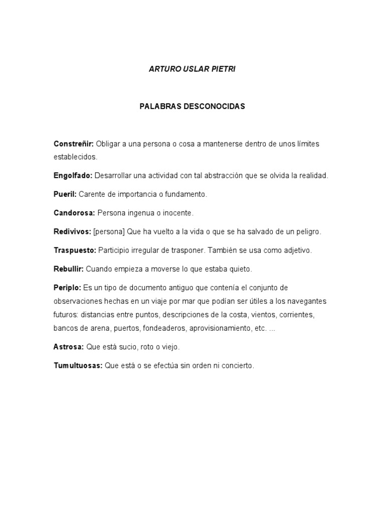 Palabras Desconocidas: Arturo Uslar Pietri | PDF | Poesía | Clásicos