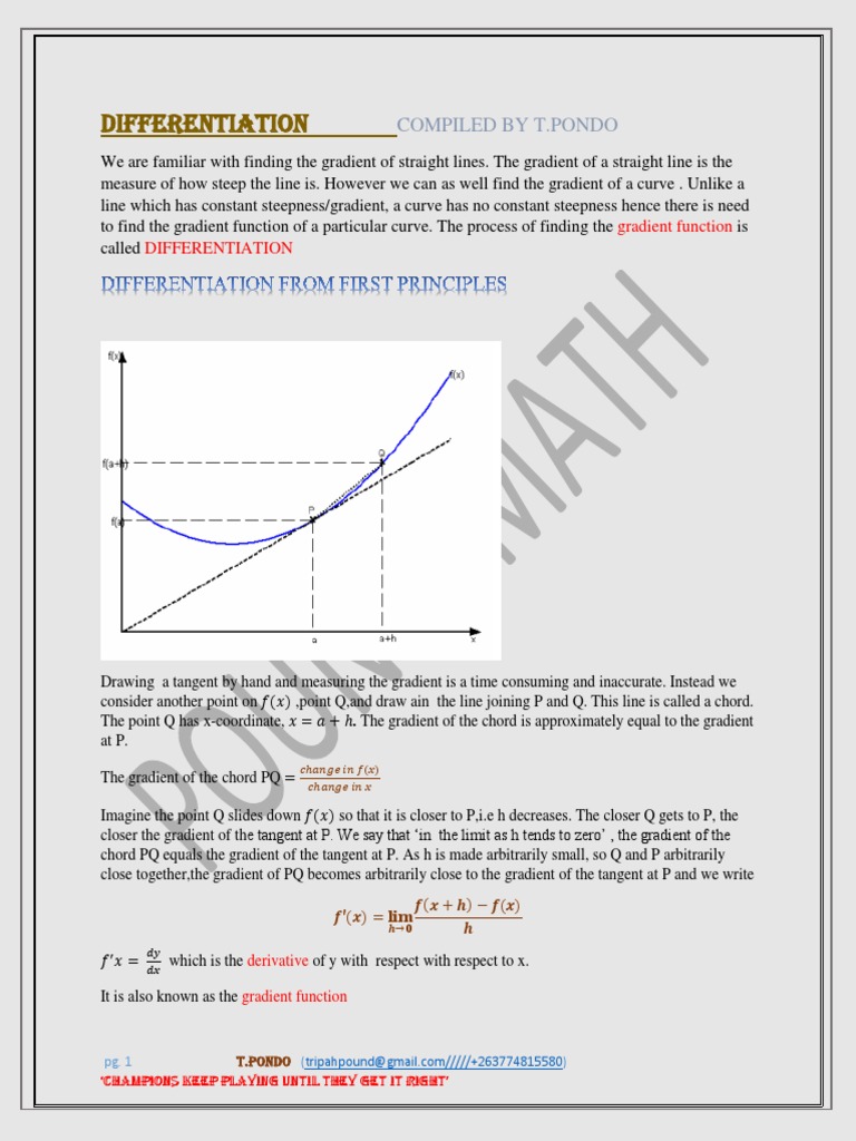 Differentiation Notes. | PDF | Gradient | Equations