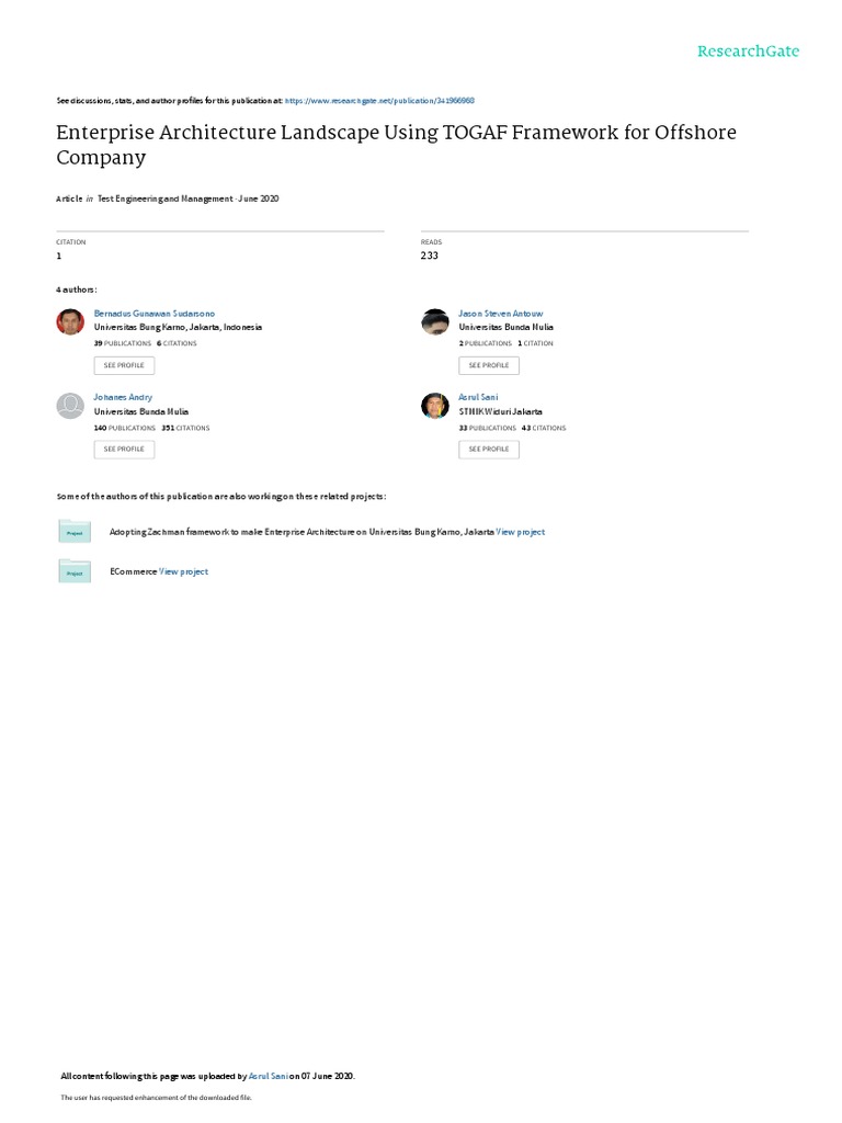 Enterprise Architecture Landscape Using TOGAF Framework For Offshore ...