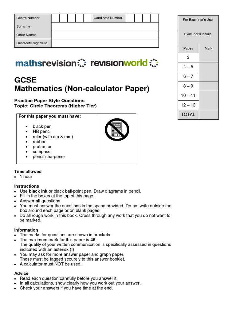 GCSE Circle Theorems Practice Paper | PDF | Angle | Space