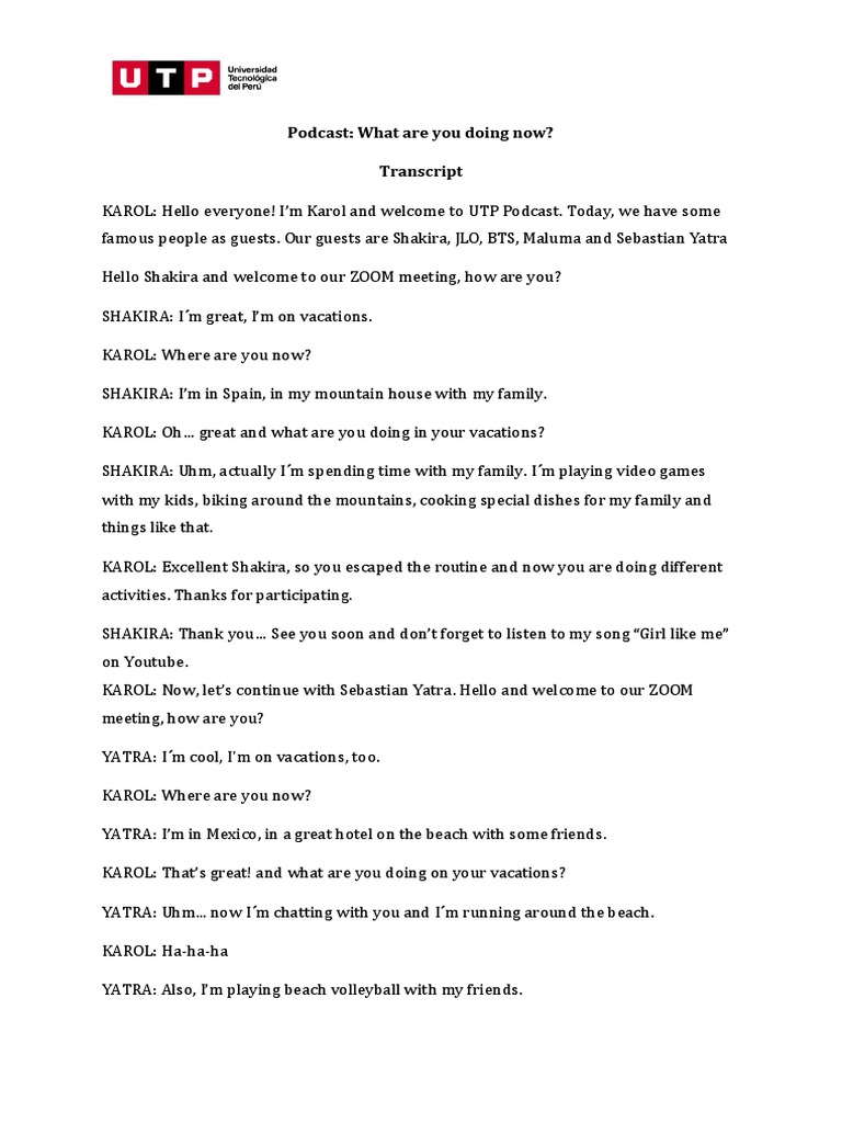 Week 4 - Transcript - What Are You Doing Now | PDF