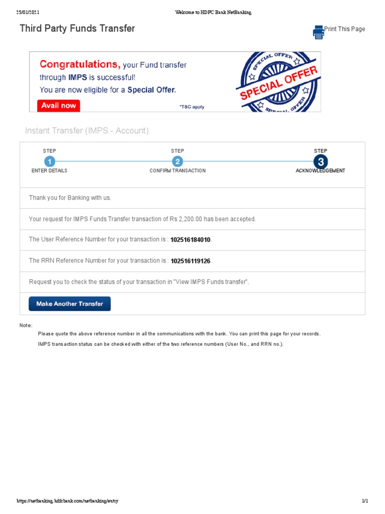 Third Party Funds Transfer: Instant Transfer (IMPS - Account) | PDF ...