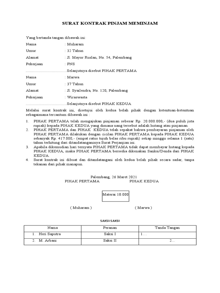 Surat Kontrak Pinjam Meminjam Kel. 1 | PDF