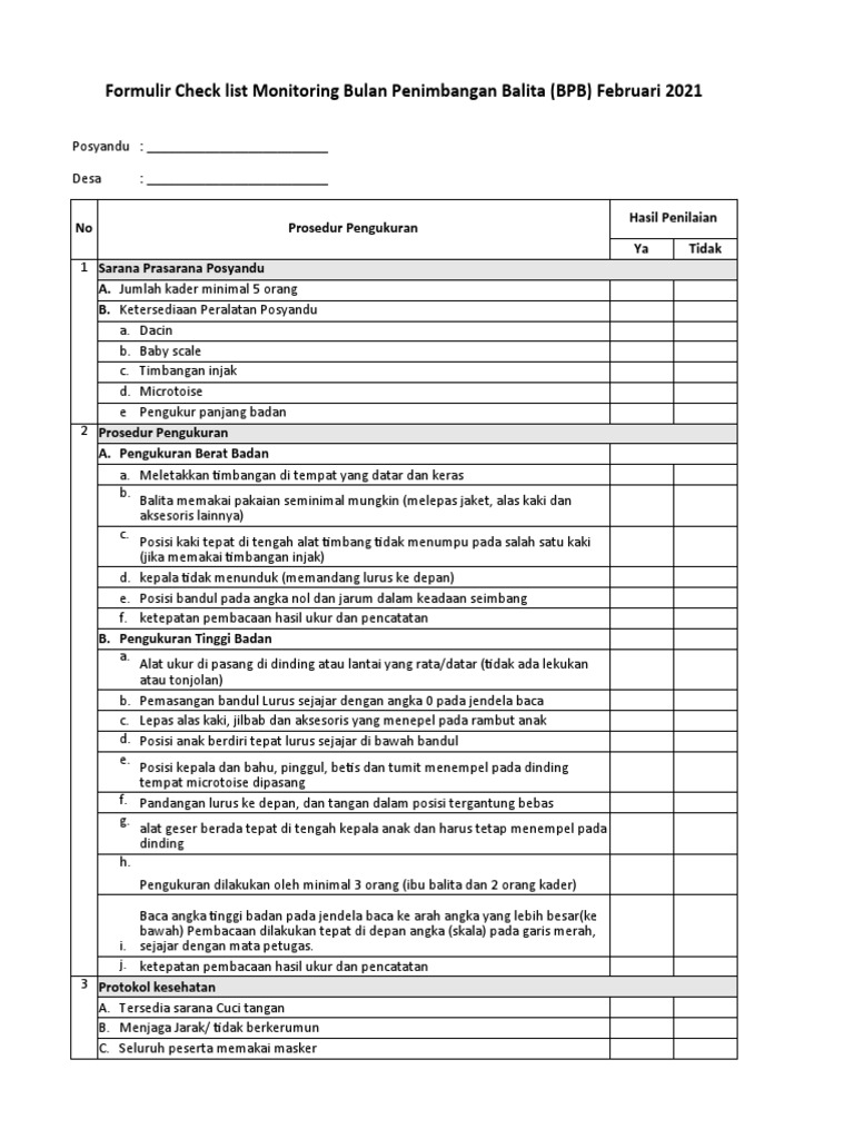 Ceklist Monitoring BPB 2021 | PDF