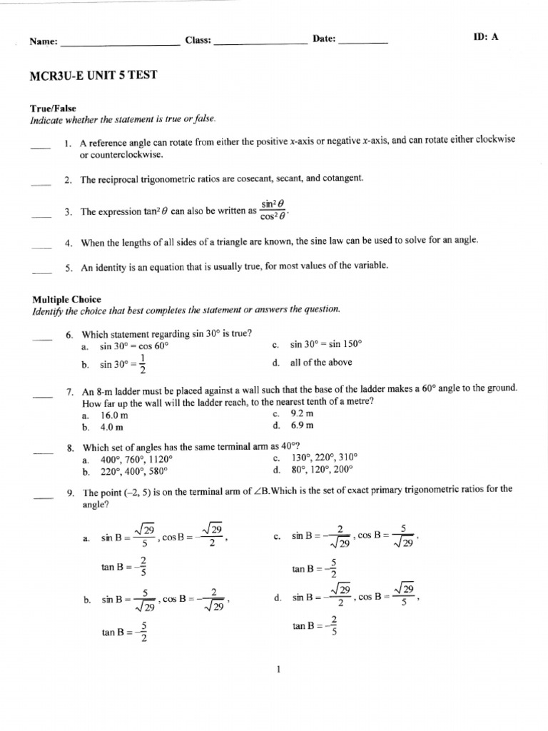 Mcr3u-E Unit 5 Test | PDF