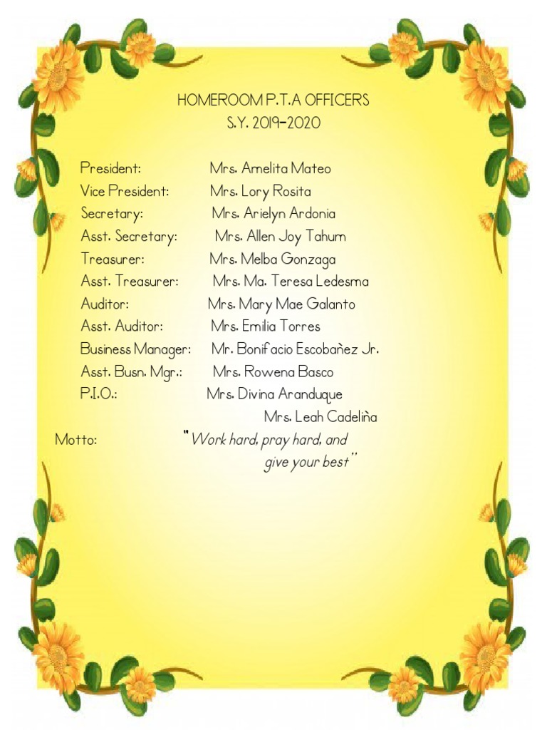 Homeroom P.T.A. Officers 2019-2020 | PDF
