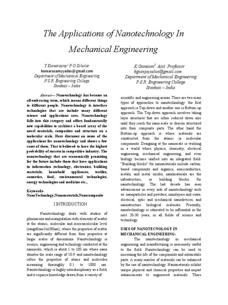 The Applications of Nanotechnology in Mechanical Engineering | PDF ...