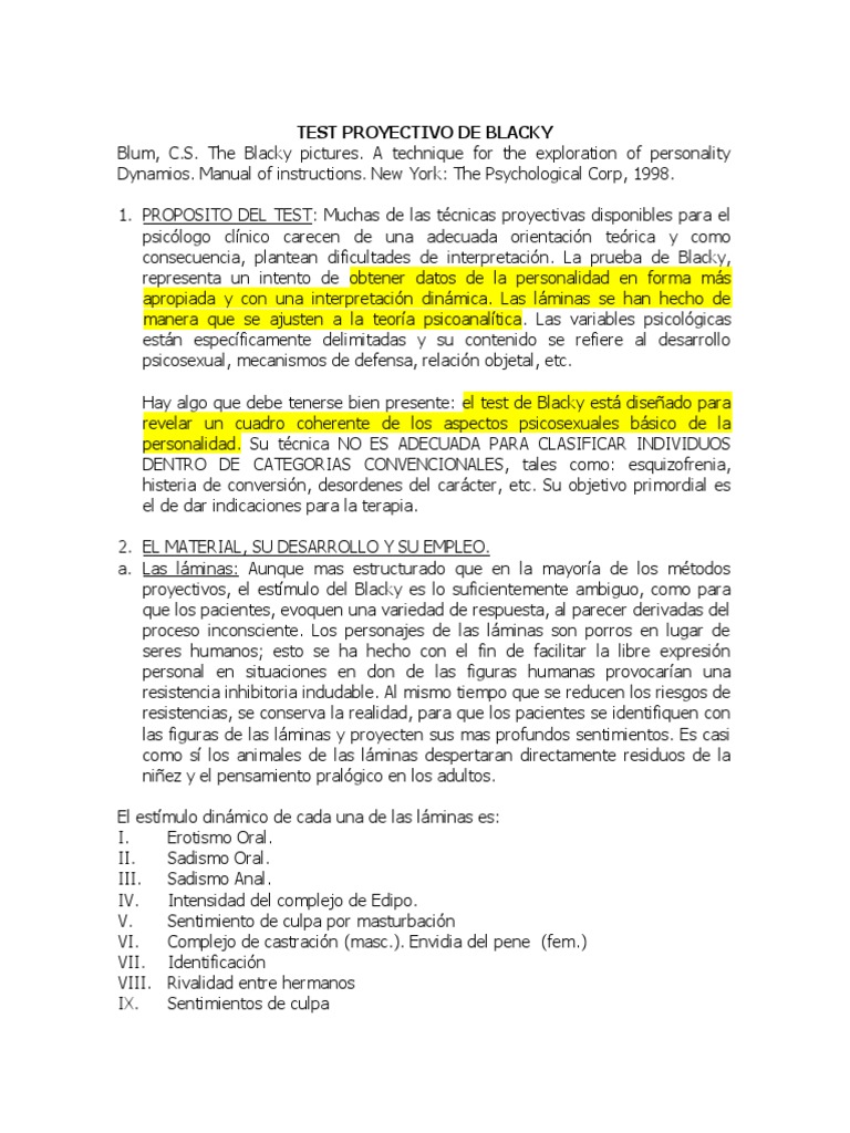 Adjunto 1 Manual Del Test de Blacky | PDF | Psicoanálisis | Complejo de ...