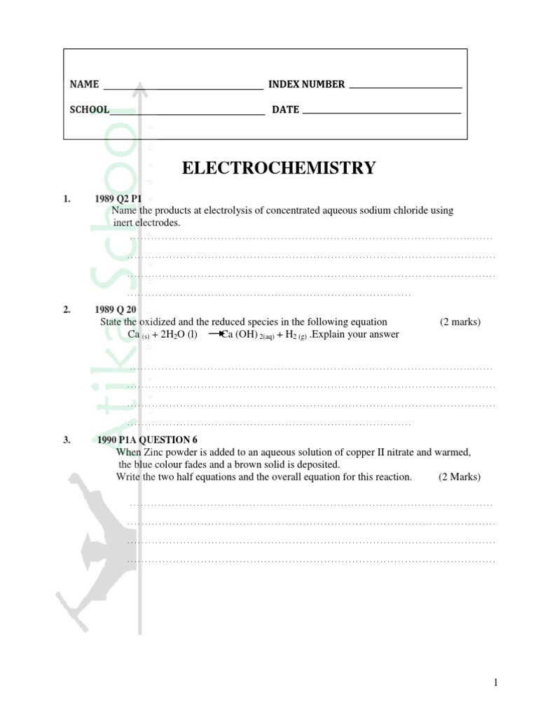 Grade 12 Electrochemistry Questions | PDF | Electrochemistry | Anode