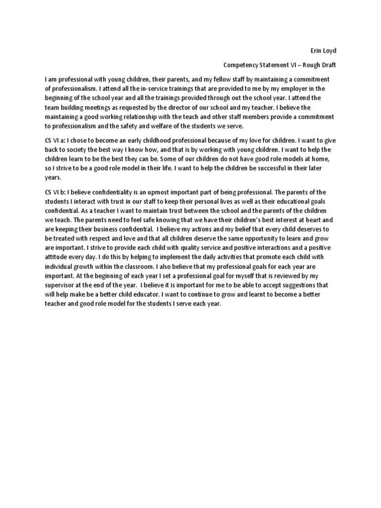 Erin Loyd - Competency Statement VI-rough Draft | PDF | Teachers ...
