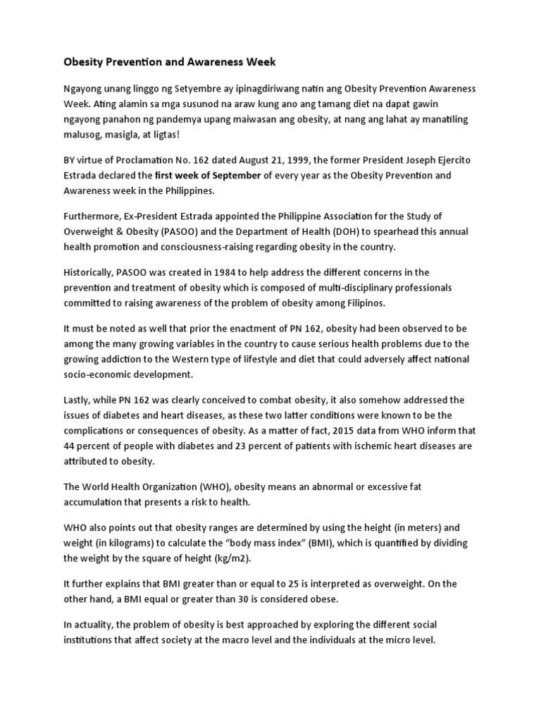 Obesity Prevention and Awareness Week | PDF | Obesity | Body Mass Index