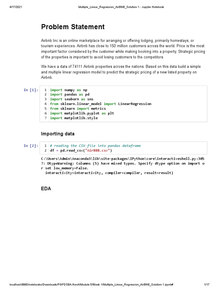 Multiple Linear Regression AirBNB Solution-1 - Jupyter Notebook | PDF ...