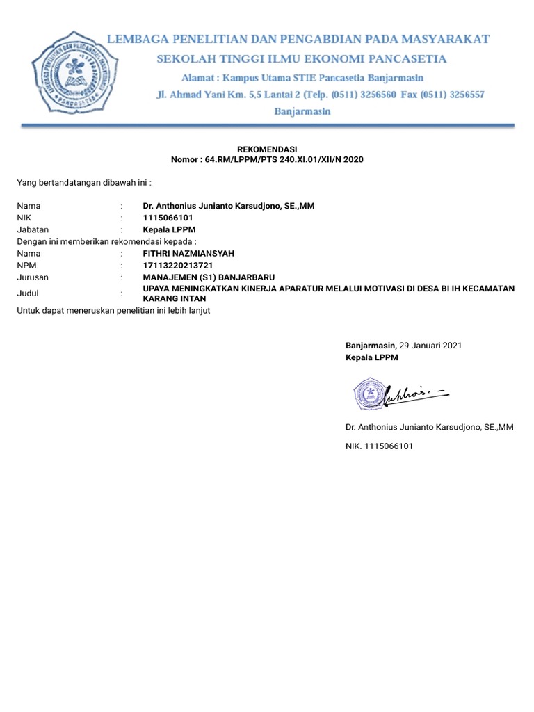 Surat Rekomendasi LPPM | PDF