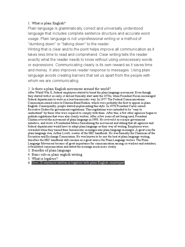 What Is Plain English | PDF | Plain Language | Linguistics